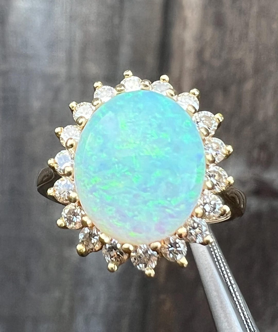 Vintage Natural Large Opal 12 X 10 Diamond Ring 14k Yellow Gold - Etsy