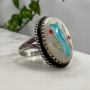 Vintage Zuni Native American Bird Inlay Turquoise Silver Ring - Etsy