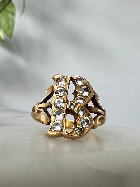 Antique/Vintage 18k yellow gold B initial ring - Gem