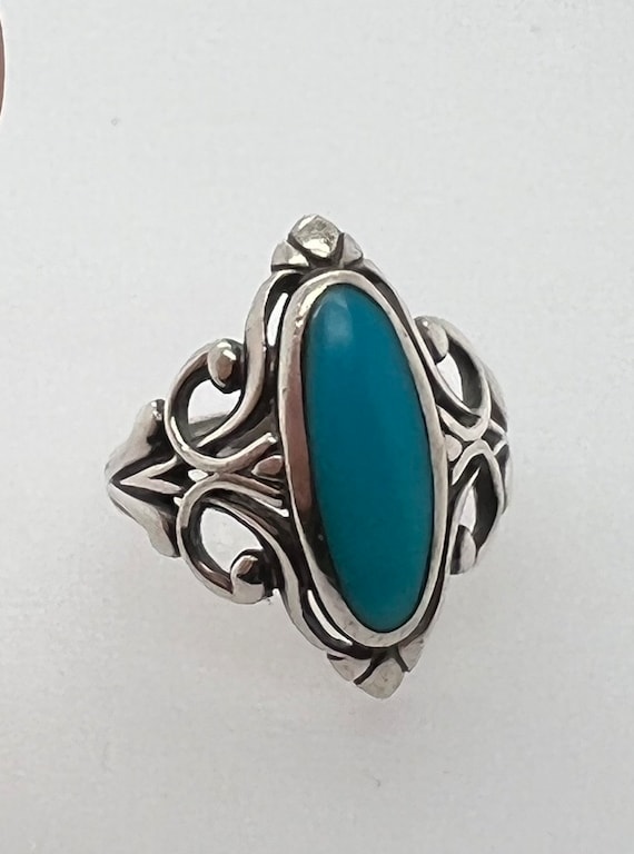 Vintage Sterling Silver Turquoise Statement Ring - Gem