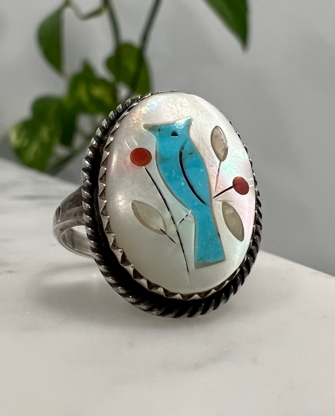 Vintage Zuni Native American Bird Inlay Turquoise Silver Ring - Etsy