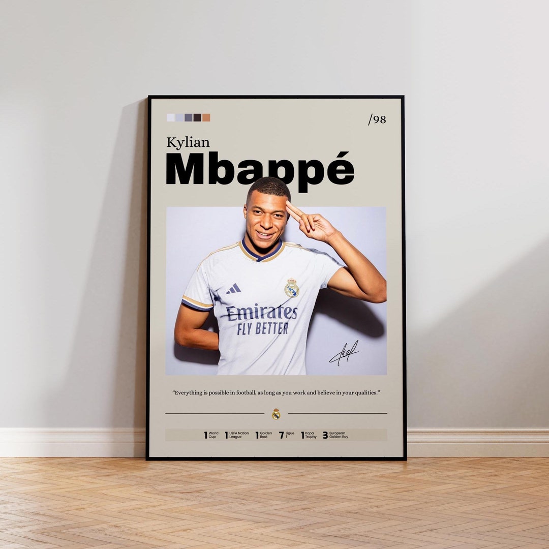 Kylian Mbappe Poster, Real Madrid Poster, Football Posters, Wall Art ...
