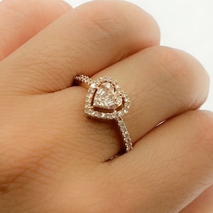 14k Solid Rose Gold Diamond Heart Ring, Heart Jewelry, Heart Ring, Rose ...