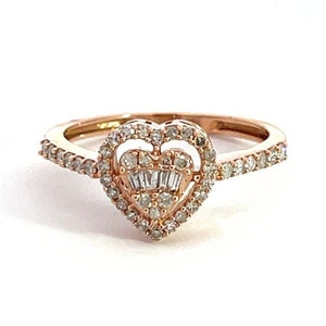 14k Solid Rose Gold Diamond Heart Ring, Heart Jewelry, Heart Ring, Rose ...