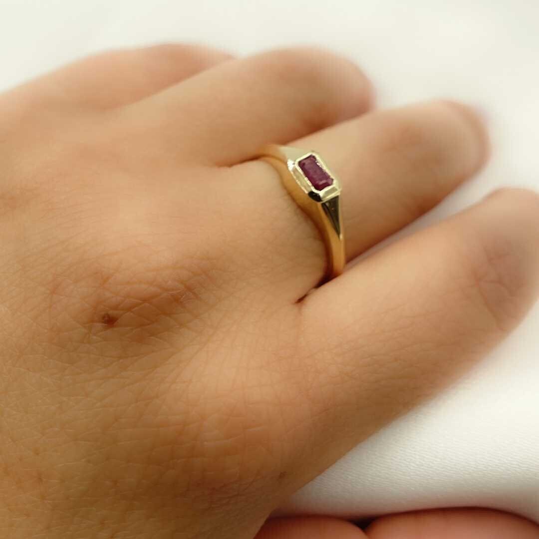 14K Solid Gold Ruby Ring, Minimalist Stacking Ring, Ruby Gold Ring ...