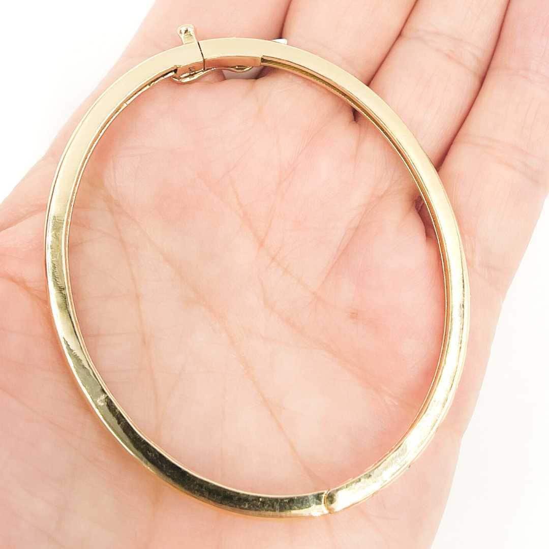 Natural Diamond Solid 14k Yellow Gold Oval Bangle, Flush Set Staggered ...