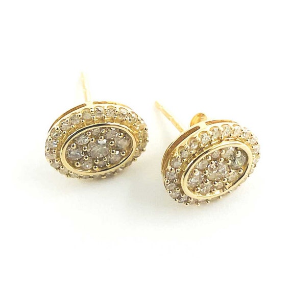 14K Solid Gold and Diamonds Oval Earrings. Butterfly Closure. - Etsy