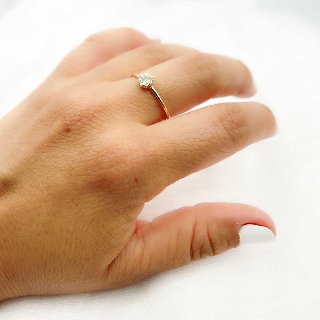 14K Solid Gold Flower Diamond Ring, Simple Ring, Dainty Ring, Gift for ...