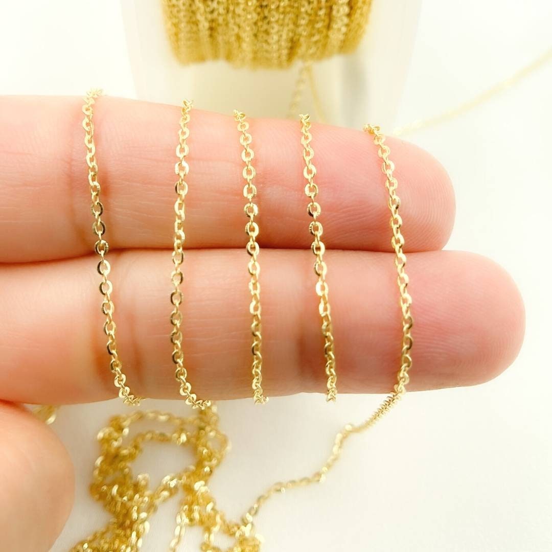 Non Tarnish Flat Cable Chain Bulk, 14K Solid Gold Flat Cable Chain ...
