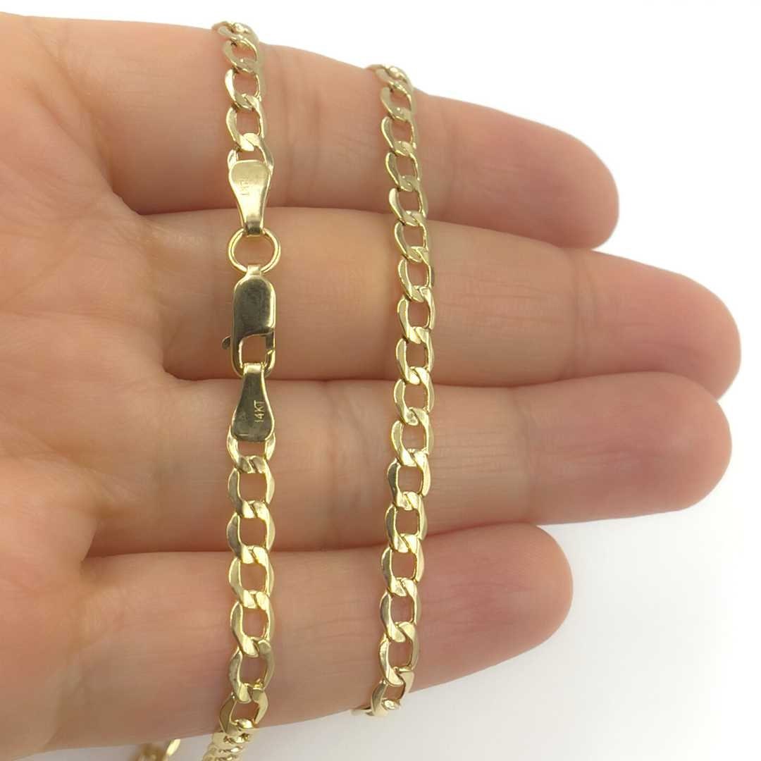 Solid 14K Gold Flat Curb Chain Necklace, Unisex Flat Curb Solid 14K Gold Flat Curb Chain Necklace, Unisex Flat Curb