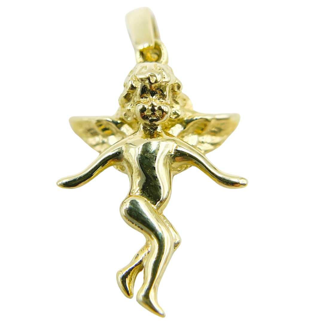 14K Yellow Solid Gold Angel, Guardian Angel, Good Luck Charm, Dainty ...