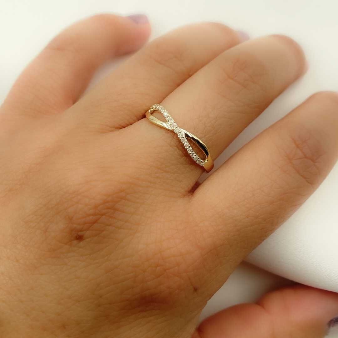 14K Solid Gold Infinity Diamond Ring. Minimalist Diamond Ring. Waves ...