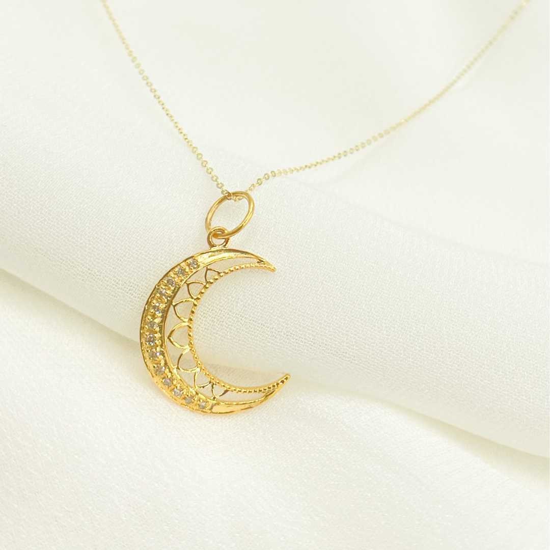 14K Solid Gold With Diamonds Moon Shape Charm, Moon Charm, Moon Jewelry ...