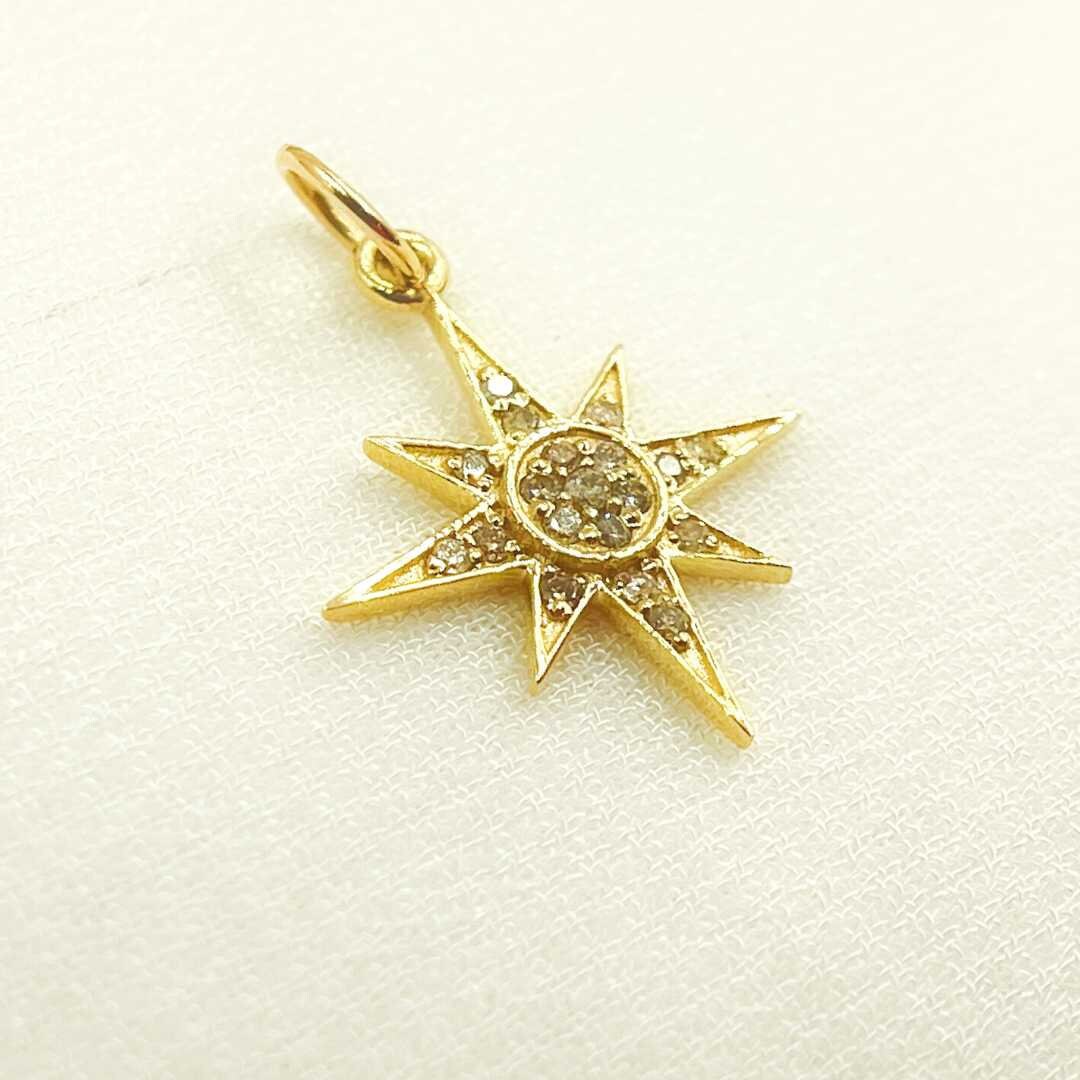 14K Solid Gold Diamond Star Charm, Star Diamond Gold Charm, Star ...