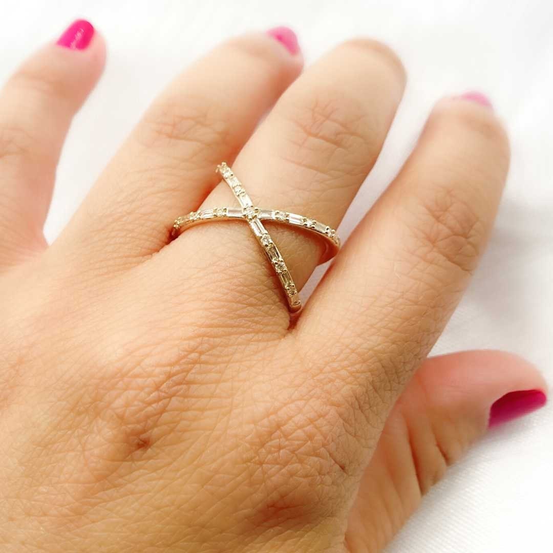 14K Solid Gold Diamond X Ring, Geometric, Jewelry, Gift for Her, 14k ...