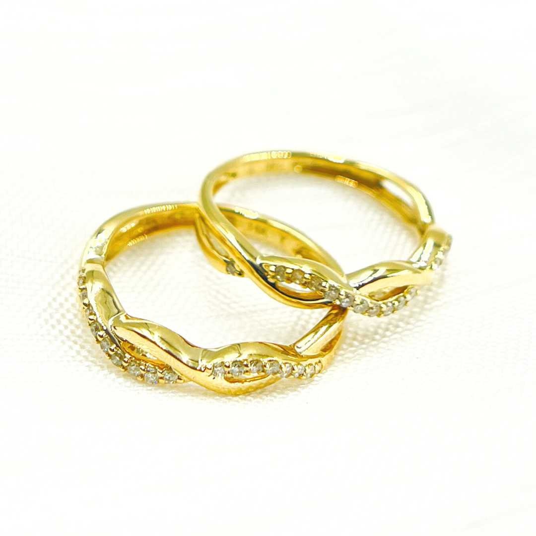 14K Solid Gold Diamond Braid Ring Minimalist Stacking Ring - Etsy