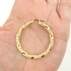 14K Solid Gold Twisted Hoop With Texture, Twisted Gold Hoop, Twisted ...