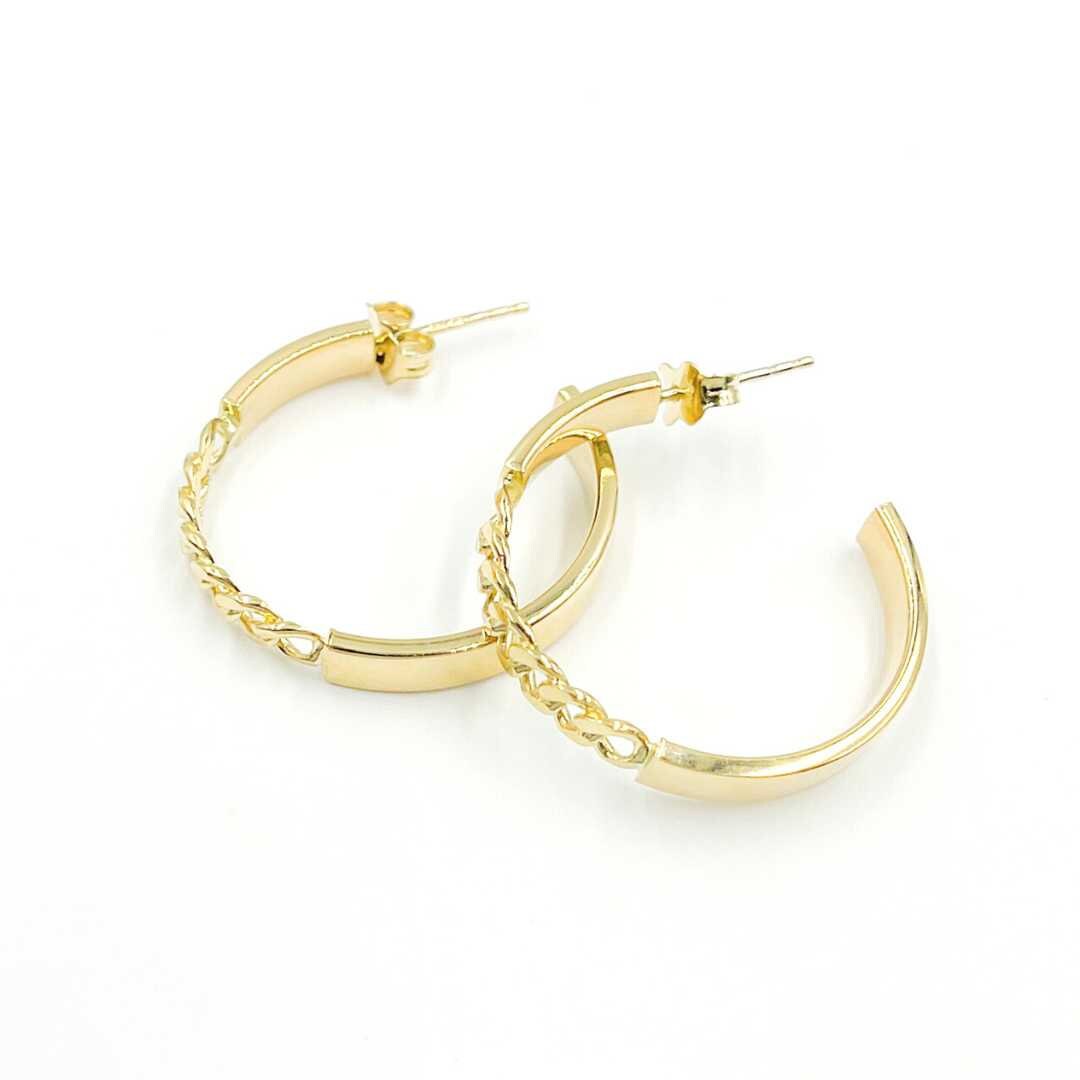 Solid 14K Gold Hollow Flat and Curb Hoop Earrings, Ladies Flat and Curb ...