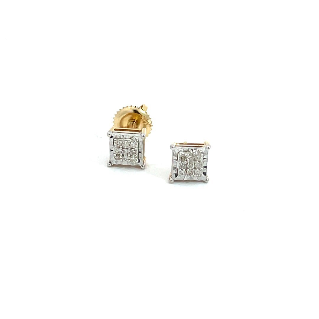 14K Solid Gold and Diamonds Square Earrings, Square Studs, Square ...