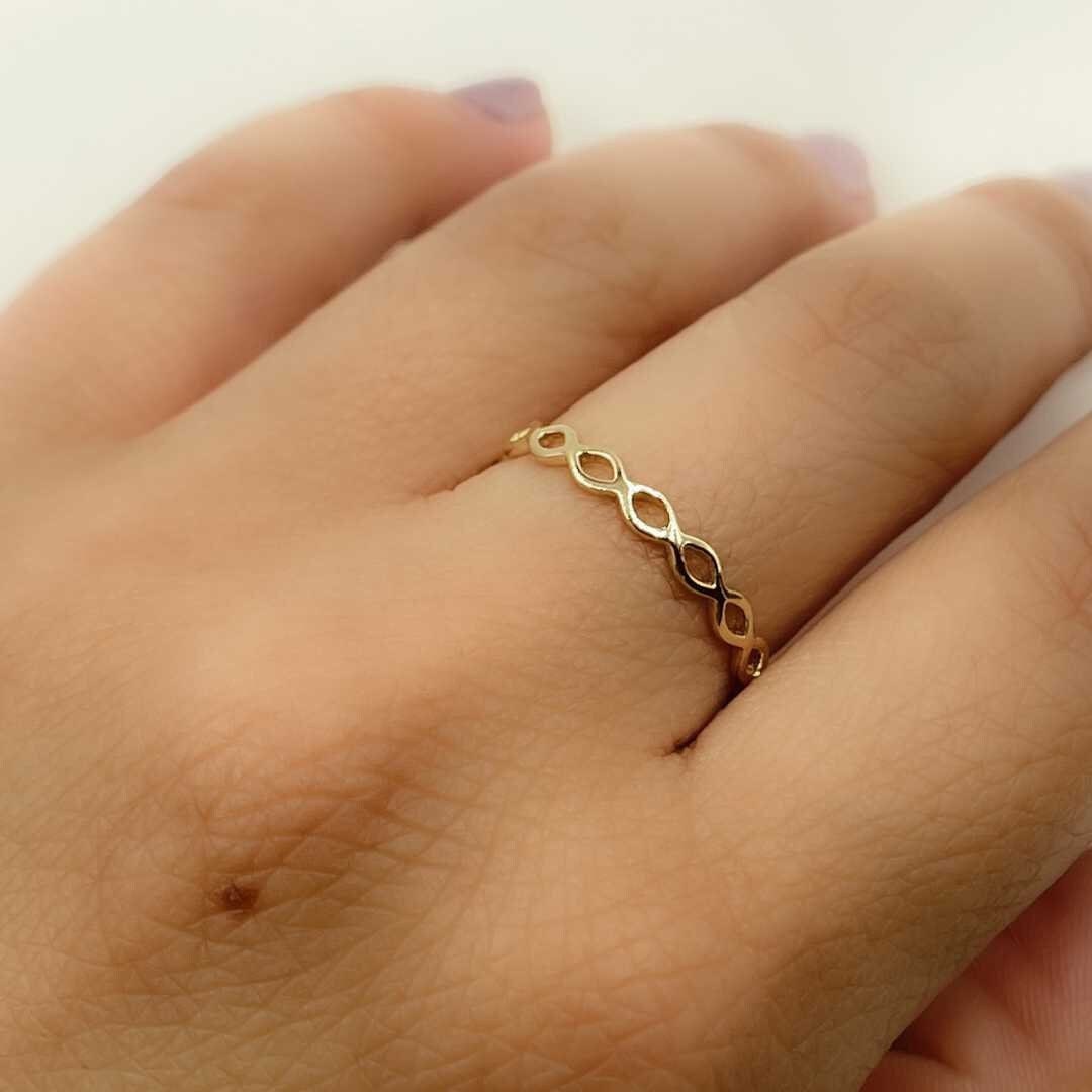 14K Solid Gold Waves Ring. Minimalist Stacking Ring, Thin Gold, Stackable, Geometric, Jewelry ...