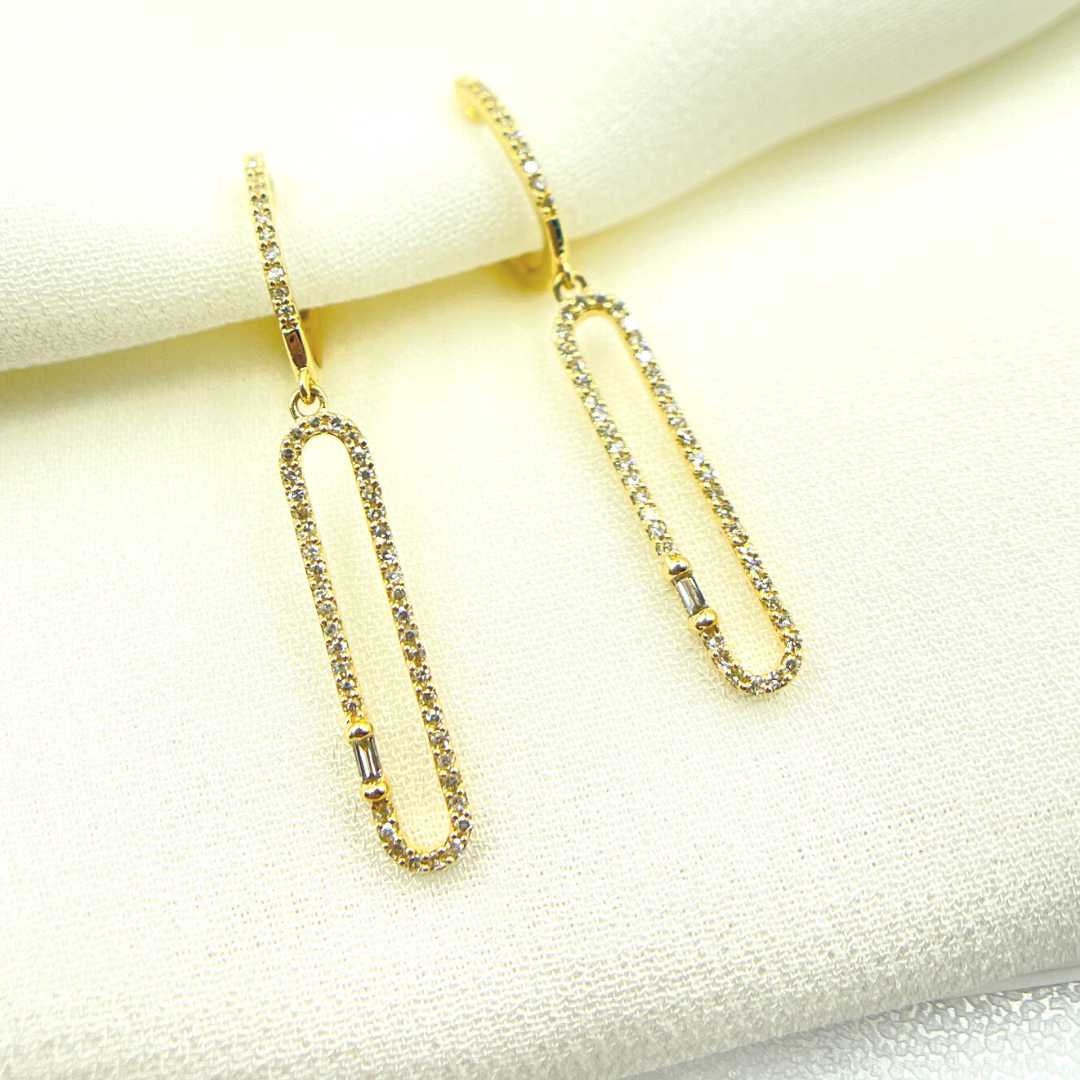14K Solid Gold and Diamonds Oval Link Dangle Earrings. Dangle Earring ...