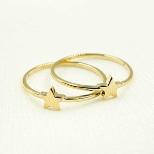 14K Solid Gold Star Ring. Minimalist Stacking Ring. Thin Gold ...