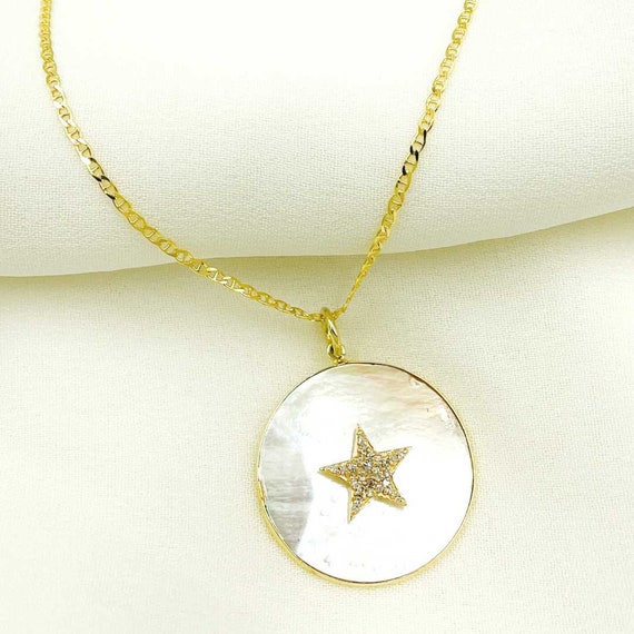 14K Solid Gold Diamonds and Gemstone Circle Charm Star - Etsy
