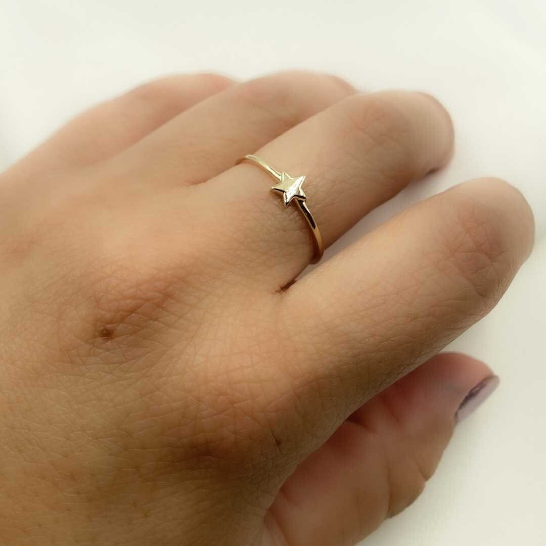 14K Solid Gold Star Ring. Minimalist Stacking Ring. Thin Gold ...