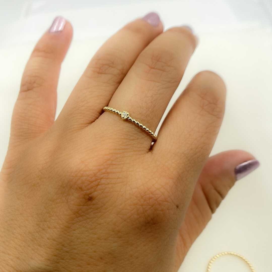 Diamond Ring, Thin Diamond Ring, Solid Gold Thin Ring, Gold Beaded Ring ...
