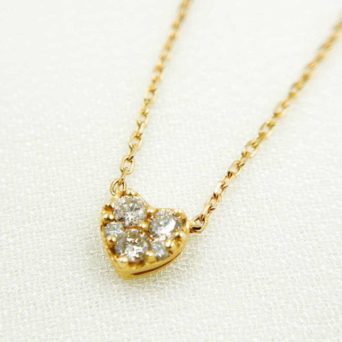 14k Solid Gold Tiny Diamond Heart Necklace, Minimal Diamond Necklace ...
