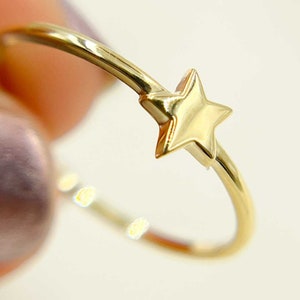 14K Solid Gold Star Ring. Minimalist Stacking Ring. Thin Gold ...