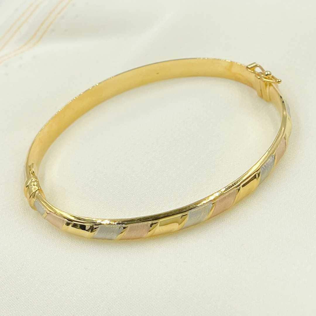 14K Solid Gold Tri-color Matte & Shinny Twisted Bangle Bracelet. Gold ...