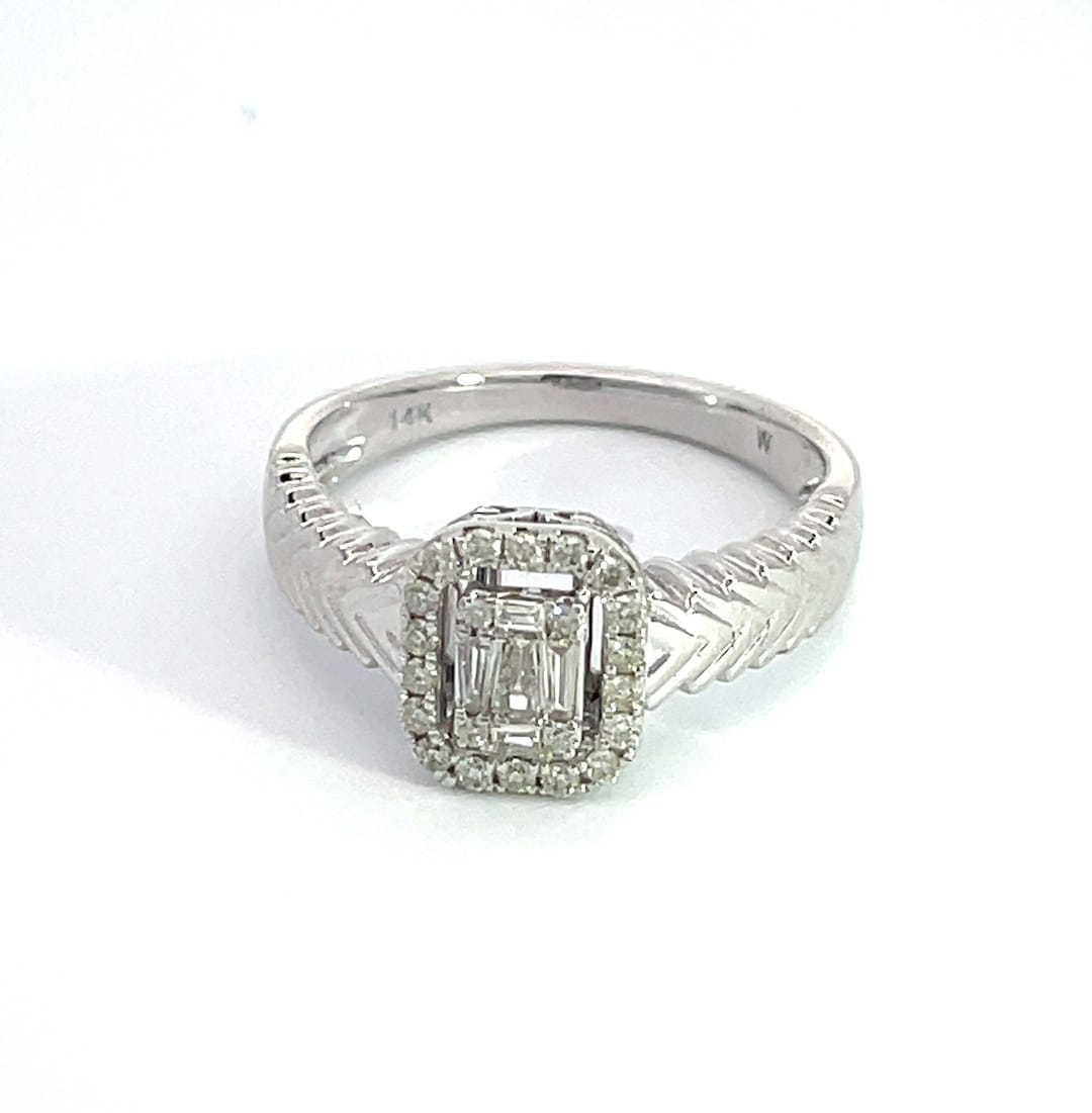 14k Solid White Gold Diamond Statement Ring, Rectangle Ring, Diamond ...