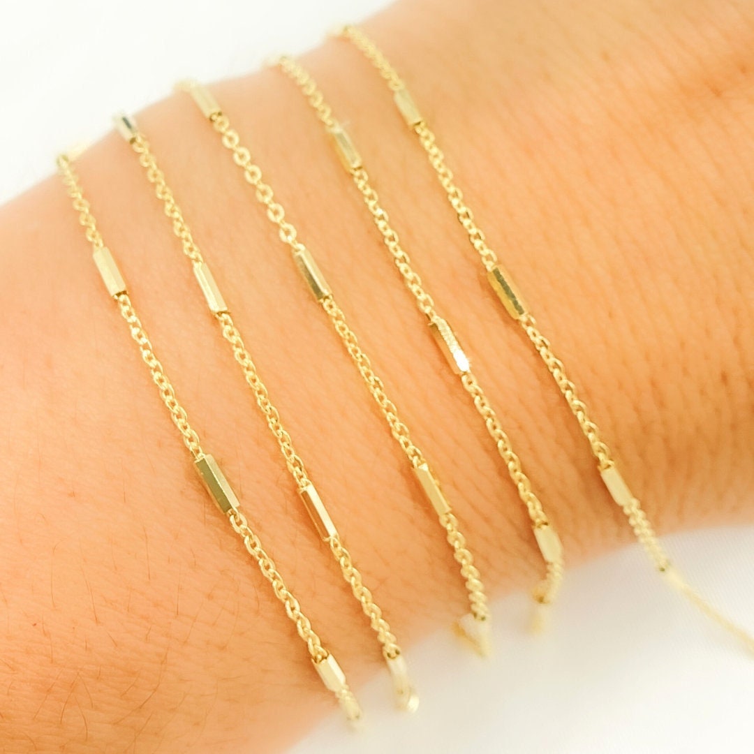 14K Solid Yellow Gold Cable Bars Chain, Solid Gold Chains by Foot ...