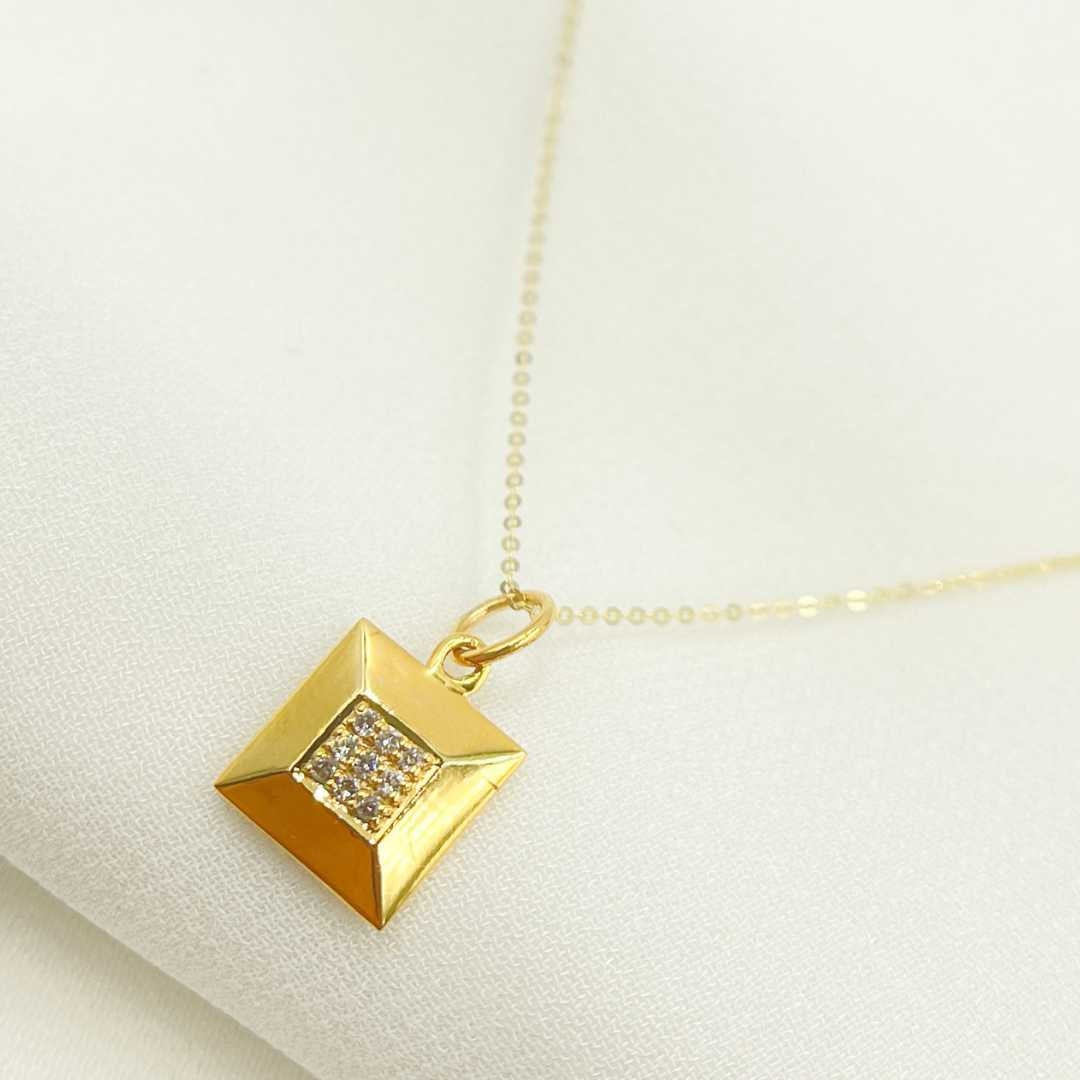 14K Solid Gold Charm, Square Pendant With Diamonds, Square Gold Charm ...