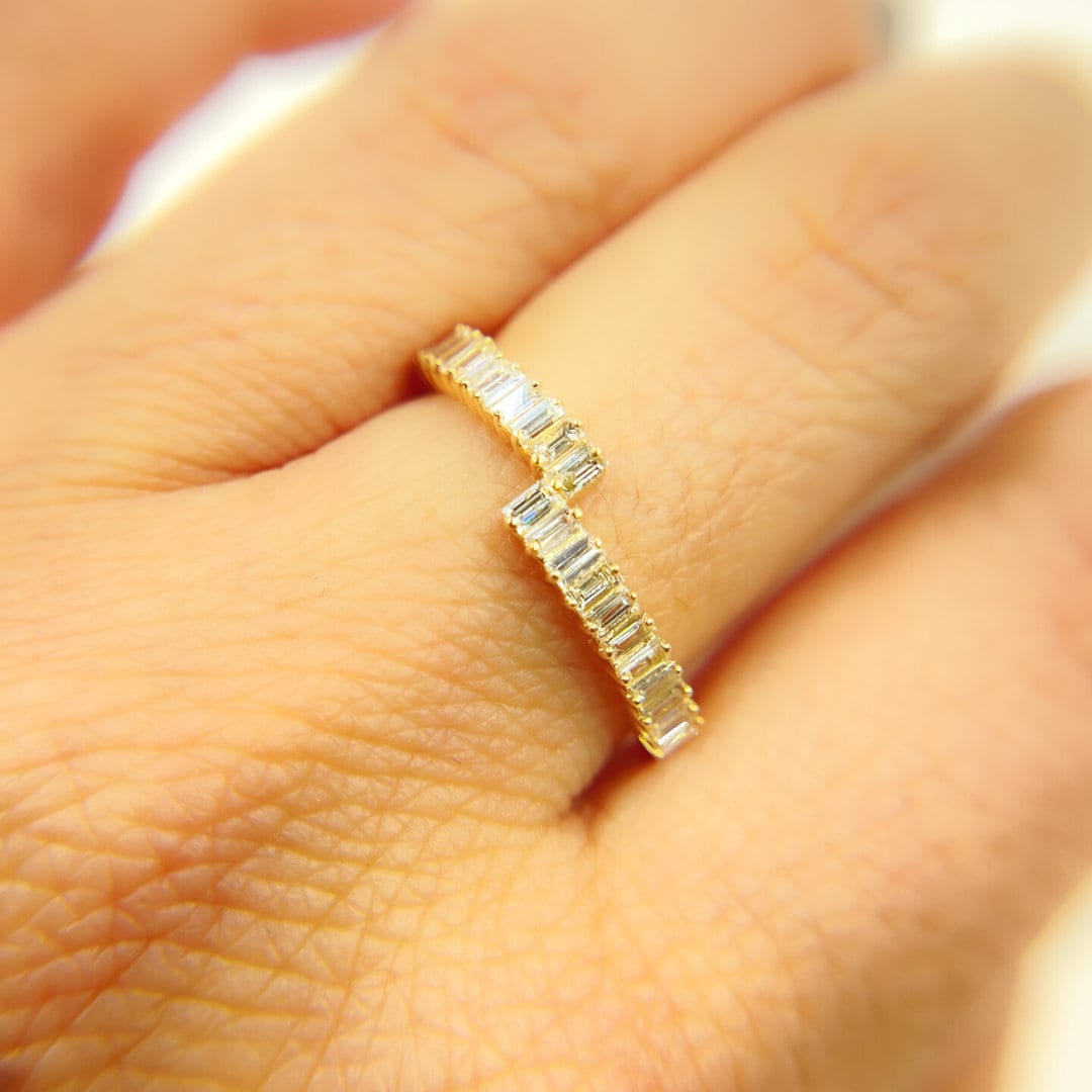 14K Solid Gold Diamond Double Line Ring, Trending Rings, Diamond Rings ...