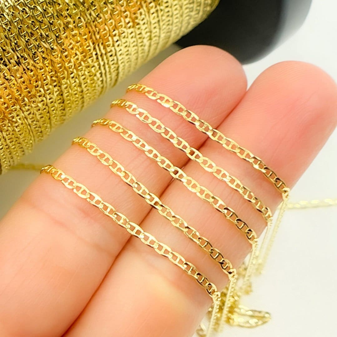 14k Solid Gold Flat Marina Link Chain, Permanent Jewelry, Jewels and ...