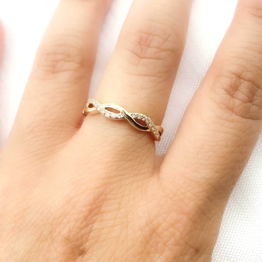 14K Solid Gold Diamond Braid Ring Minimalist Stacking Ring - Etsy