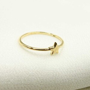14K Solid Gold Star Ring. Minimalist Stacking Ring. Thin Gold ...
