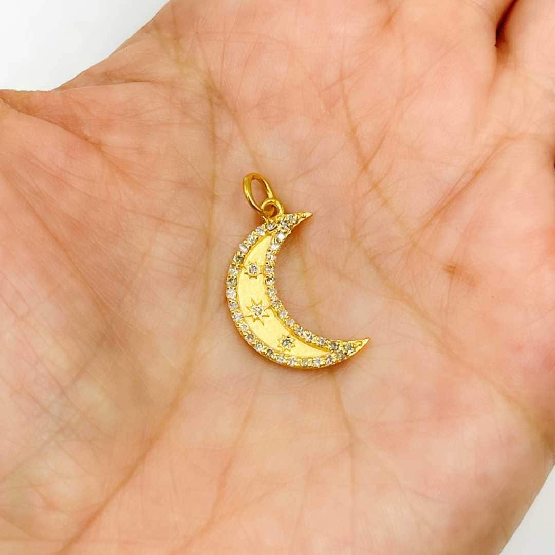 14k Yellow Solid Gold Moon Pendant, Diamond Moon Charm, Mini Moon Charm ...