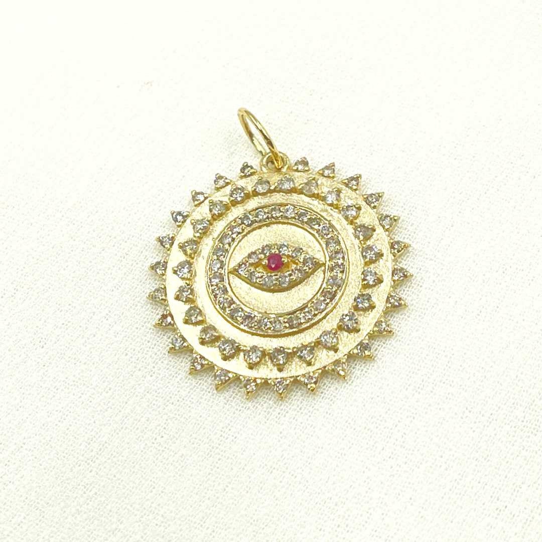 14K Solid Gold Diamond & Ruby Evil Eye Charm, Ruby Charm, Gold Diamond ...