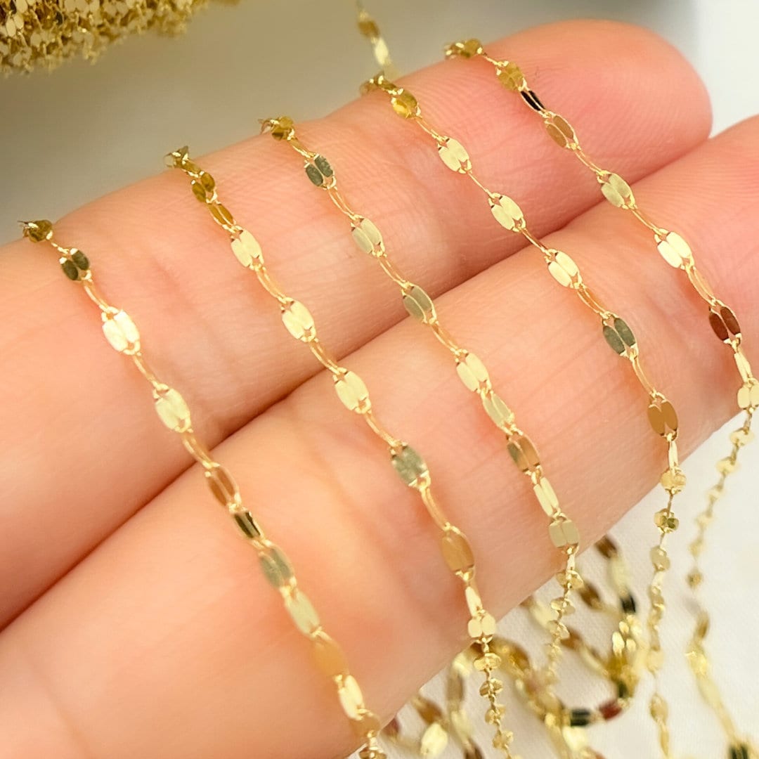 14k Gold Flat Marina Link Chain, Permanent Jewelry, Chain by Foot ...