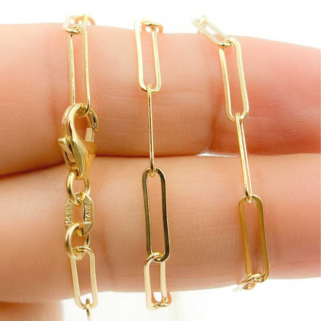 Solid 14K Gold Flat Paper Clip Chain Necklace, Ladies Gold Chain ...