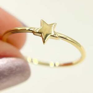 14K Solid Gold Star Ring. Minimalist Stacking Ring. Thin Gold ...