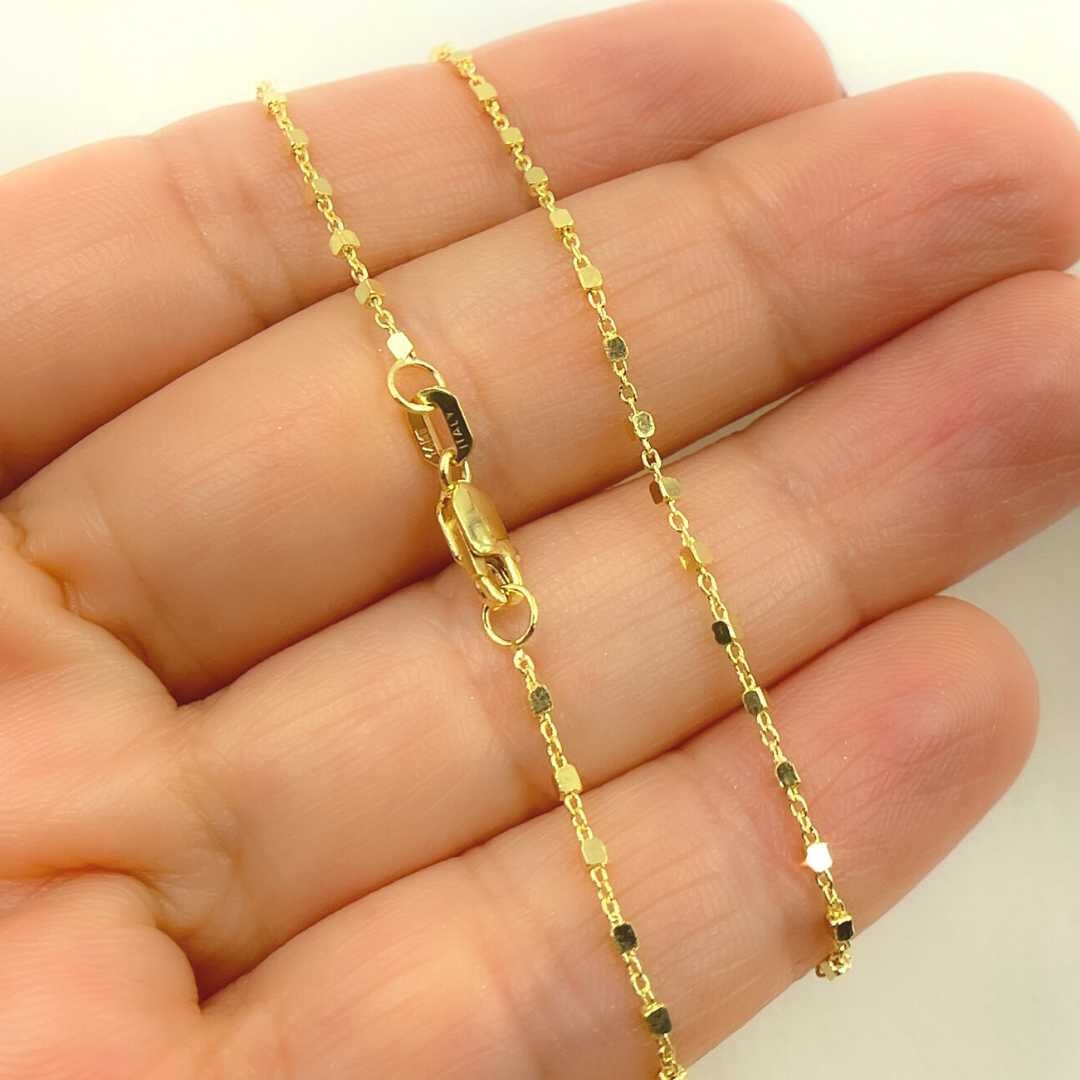 Solid 14K Yellow Gold Cable and Cubes Chain Necklace, Ladies Cable and ...