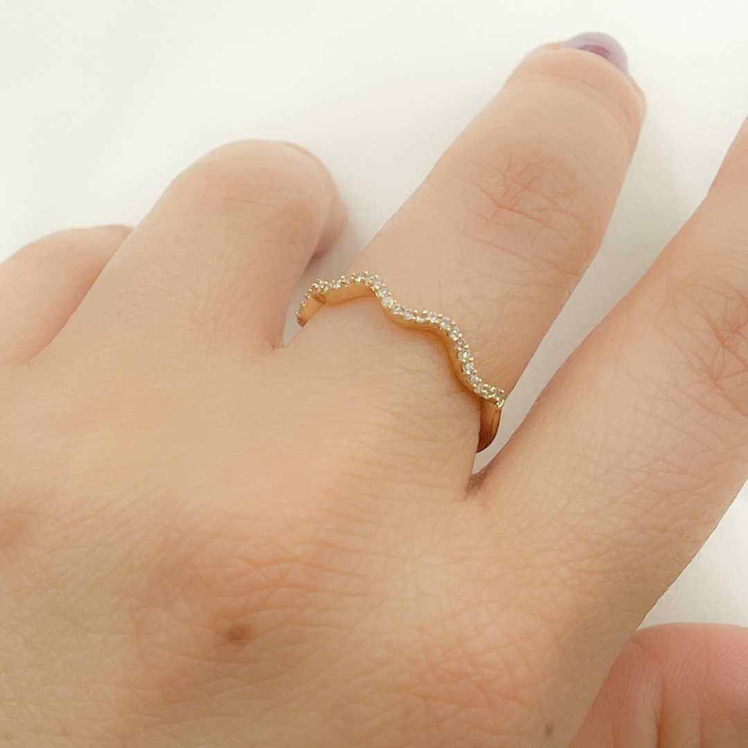 Handmade Ripple Stacking Ring, 14k Solid Gold Diamond Squiggle Ring, Minimalist Stacking Ring ...