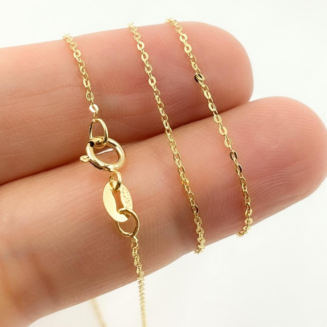 14K Solid Gold Flat Cable Chain Necklace, Dainty Everyday Wear Jewelry ...