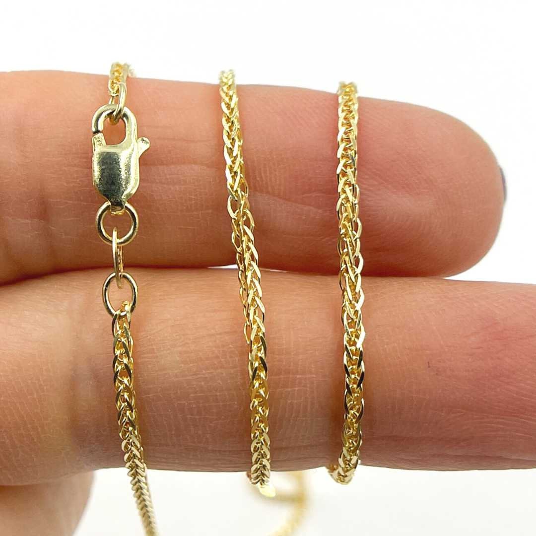14K Solid Gold Wheat Chain Necklace — Diamond-cut Sparkle Wheat Link ...
