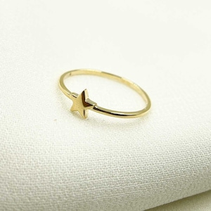14K Solid Gold Star Ring. Minimalist Stacking Ring. Thin Gold ...