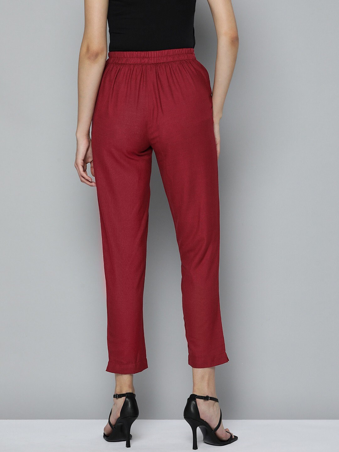 Women Cotton Flex Maroon Pants, Solid High-rise Pants, Cotton Flex ...